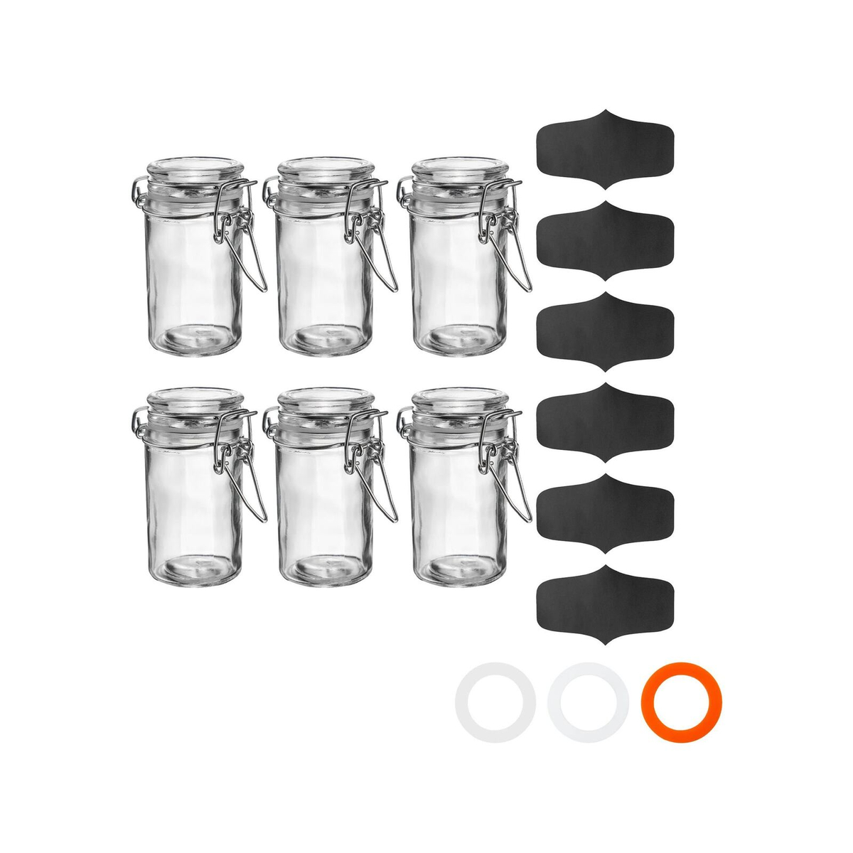 Argon Tableware Glass Jars with Clip Lid and Chalkboard Stickers - 70ml ...