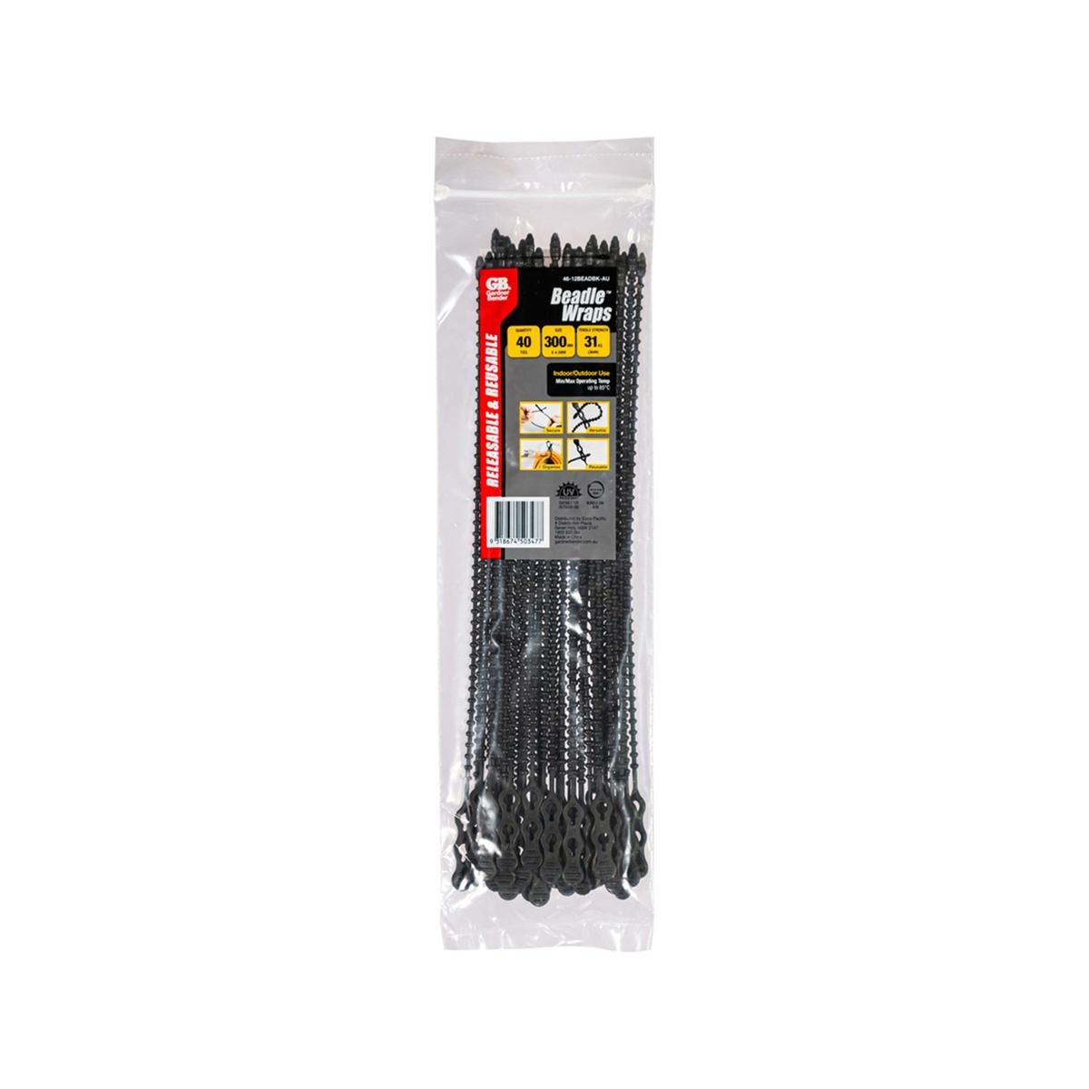 Gardner Bender 305mm Black Beadle Wrap Cable Ties - 40 Pack - Bunnings ...